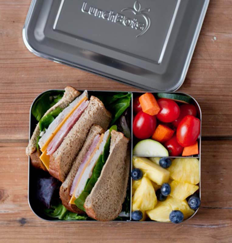 Lunchbots Stainless Steel Lunch Box - Bento Trio Stainless Steel Lid